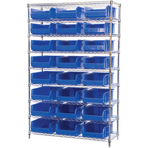 18" x 48" x 74" Wire Shelving System w/ (24) 30280 Blue Akro Bins ...